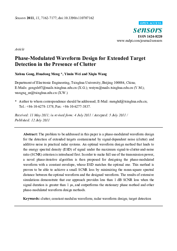 (PDF) Phase-Modulated Waveform Design for Extended Target Detection in the Presence of Clutter