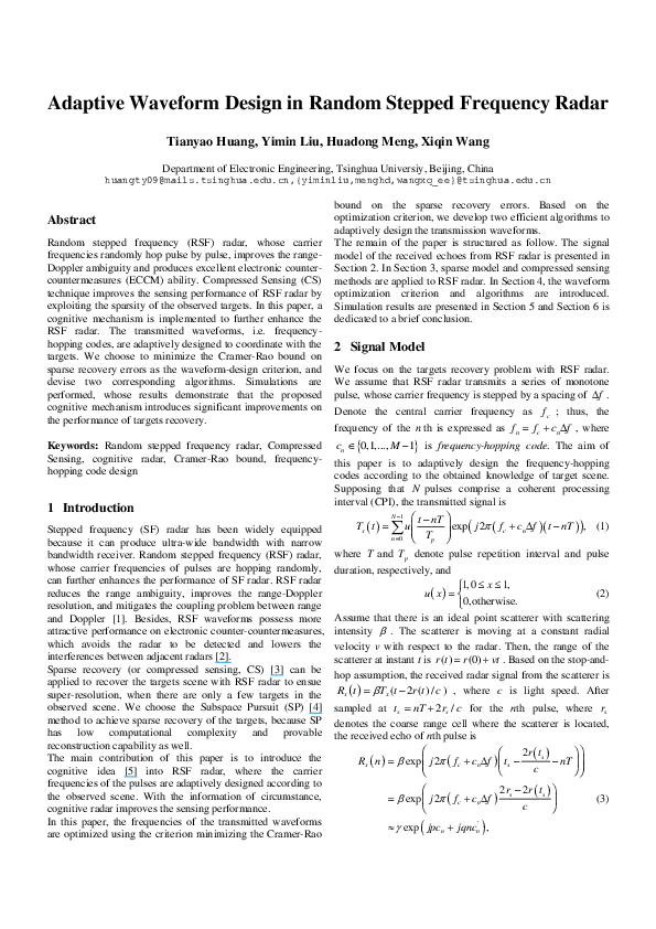 (PDF) Adaptive Waveform Design in Random Stepped Frequency Radar
