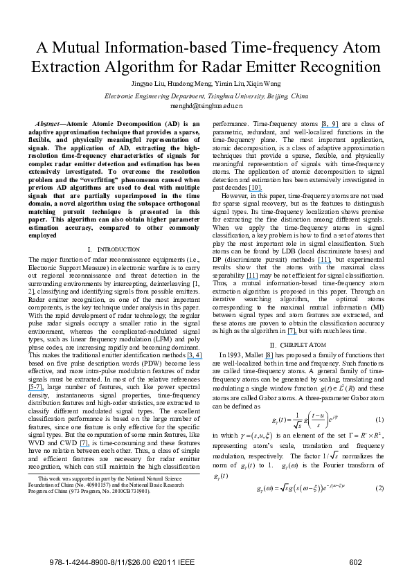 (PDF) A mutual information-based time-frequency atom extraction algorithm for radar emitter ...