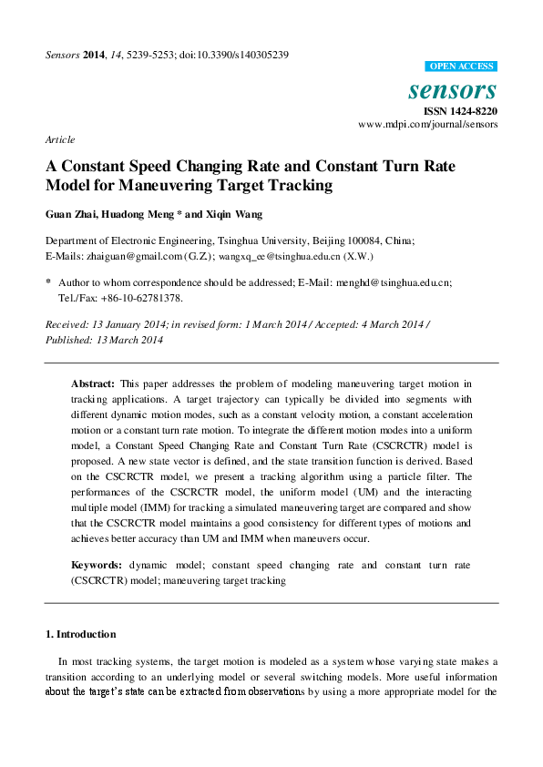 (PDF) A Constant Speed Changing Rate and Constant Turn Rate Model for ...