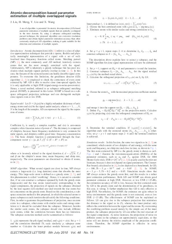 Pdf Atomic Decomposition Based Parameter Estimation Of Multiple Overlapped Signals