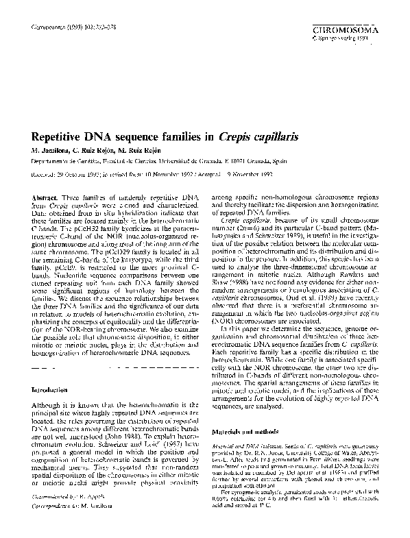 (PDF) Repetitive DNA sequence families in Crepis capillaris