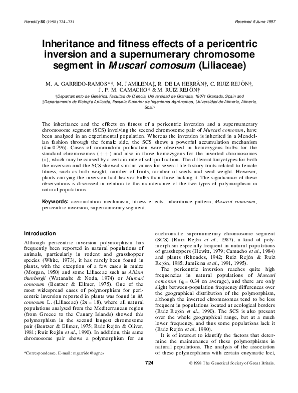(PDF) Inheritance and fitness effects of a pericentric inversion and a ...
