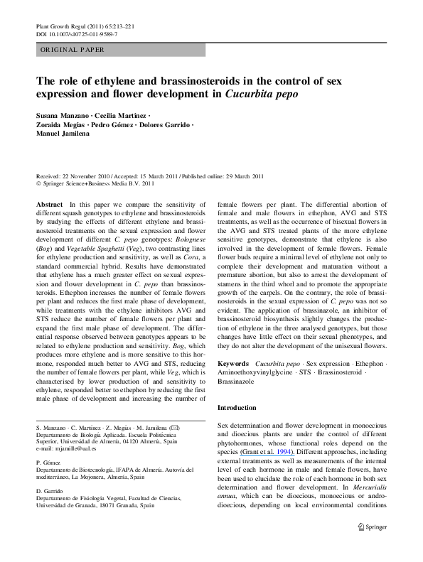 Pdf The Role Of Ethylene And Brassinosteroids In The Control Of Sex Expression And Flower 