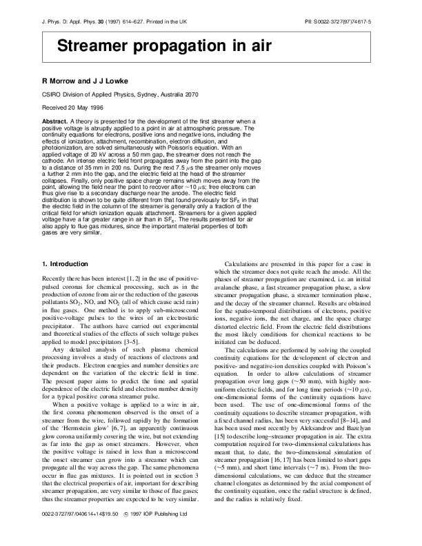 (PDF) Streamer propagation in air
