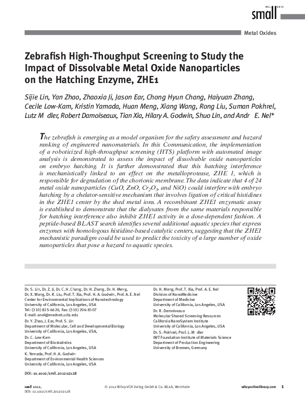 (PDF) Zebrafish High-Throughput Screening to Study the Impact of ...