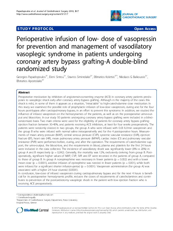 (PDF) Vasopressin versus Norepinephrine in Patients with Vasoplegic Shock after Cardiac Surgery ...