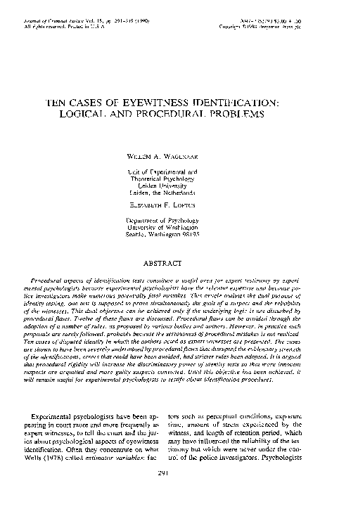 (PDF) Ten cases of eyewitness identification: Logical and procedural ...