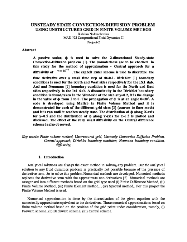 (DOC) Unsteady Convection diffusion equation using unstructured grids