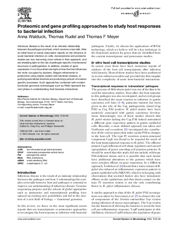 (PDF) Proteomic and gene profiling approaches to study host responses ...