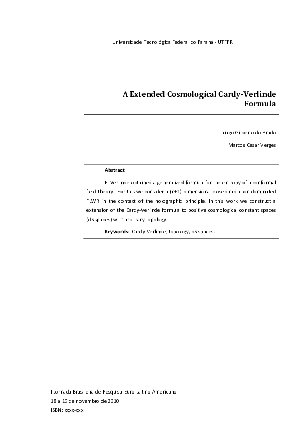 (PDF) A Extended Cosmological Cardy-Verlinde Formula