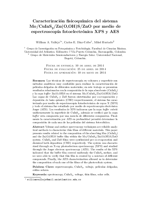 (PDF) Caracterización fisicoquímica del sistema Mo/CuInS2/Zn(O,OH)S/ZnO ...