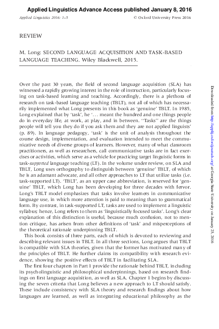 (PDF) [Book Review] M. Long: Second Language Acquisition and Task-Based Language Teaching. Wiley ...