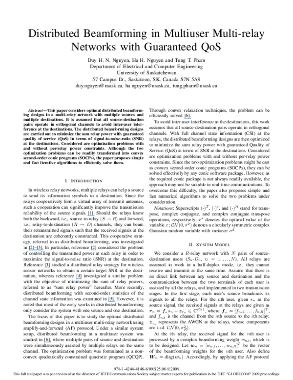 (PDF) Distributed Beamforming in Multiuser Multi-Relay Networks with Guaranteed QoS