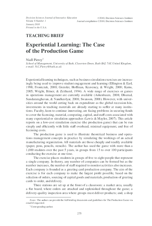 (PDF) Experiential Learning: The Case of the Production Game