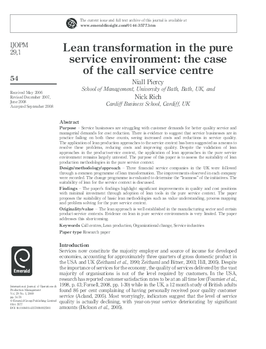 (PDF) Lean transformation in the pure service environment: the case of ...