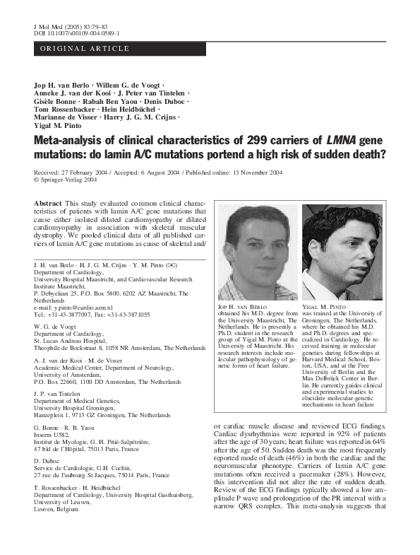 (PDF) Meta-analysis of clinical characteristics of 299 carriers of LMNA ...