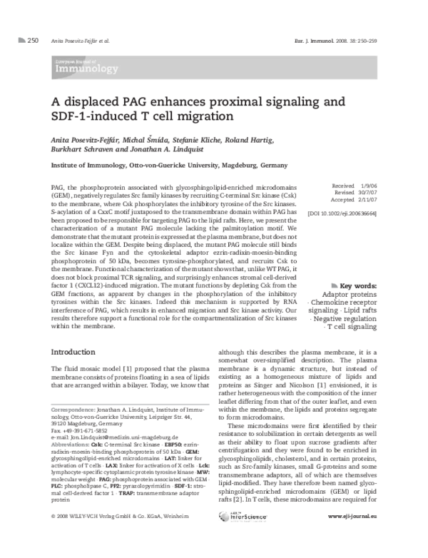 (PDF) A displaced PAG enhances proximal signaling and SDF-1-induced T ...