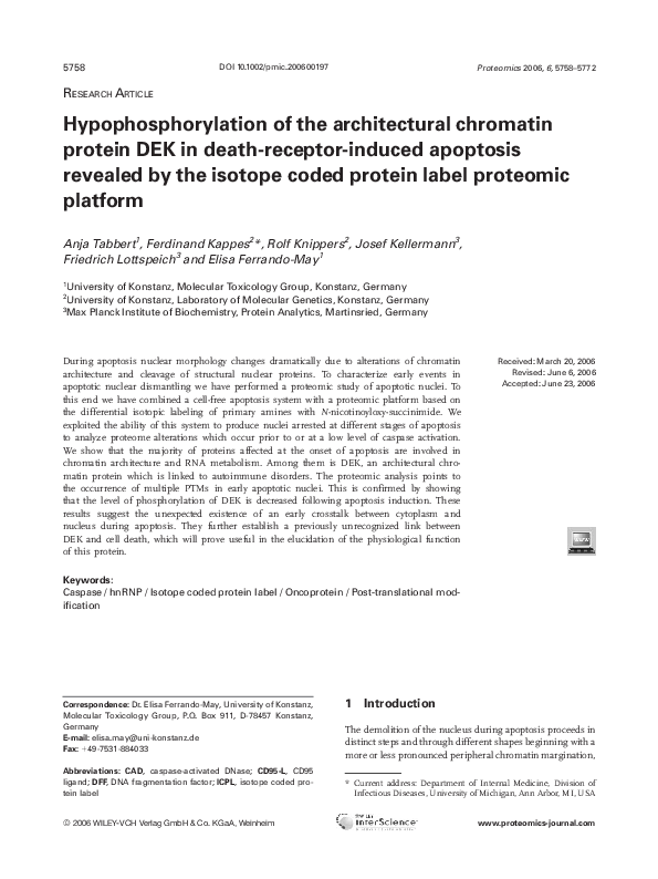 (PDF) Hypophosphorylation of the architectural chromatin protein DEK in ...