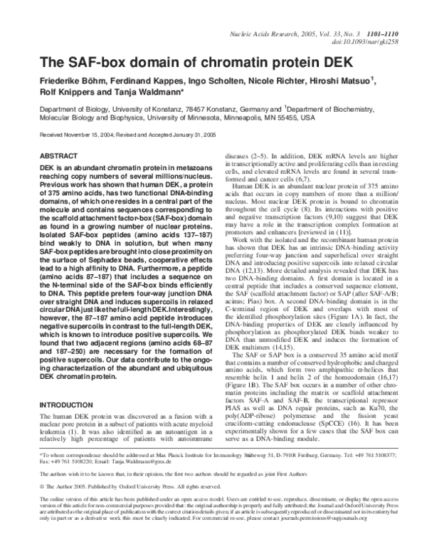 (PDF) The SAF-box domain of chromatin protein DEK