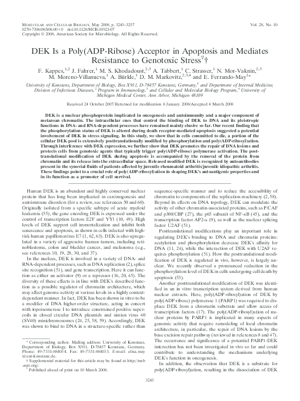 (PDF) DEK Is a Poly(ADP-Ribose) Acceptor in Apoptosis and Mediates ...