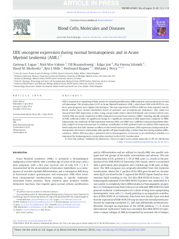 (PDF) DEK oncogene expression during normal hematopoiesis and in Acute ...