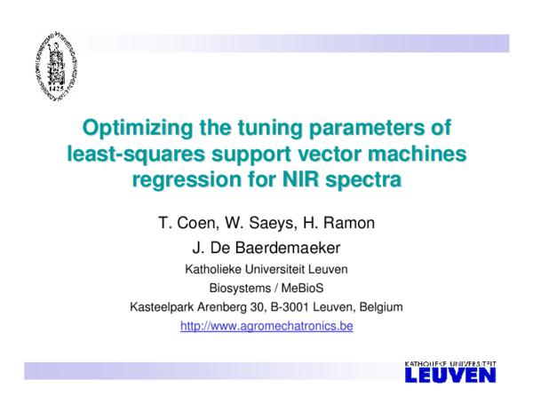 (PDF) Optimizing the tuning parameters of least squares support vector machines regression for ...