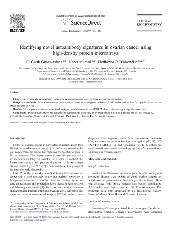 (PDF) Identifying novel autoantibody signatures in ovarian cancer using high-density protein ...