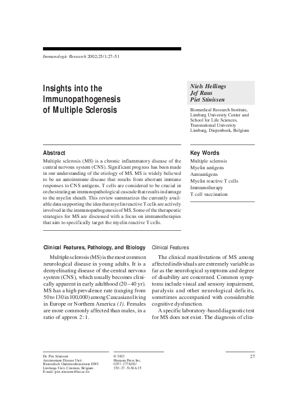 (PDF) Insights into the immunopathogenesis of multiple sclerosis