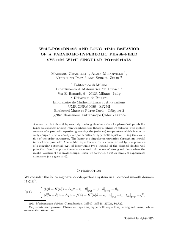 (PDF) Well-posedness and long time behavior of a parabolic-hyperbolic phase-field system with ...