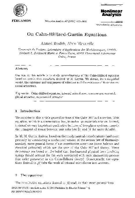 (PDF) On Cahn–Hilliard–Gurtin equations | Alain Miranville - Academia.edu