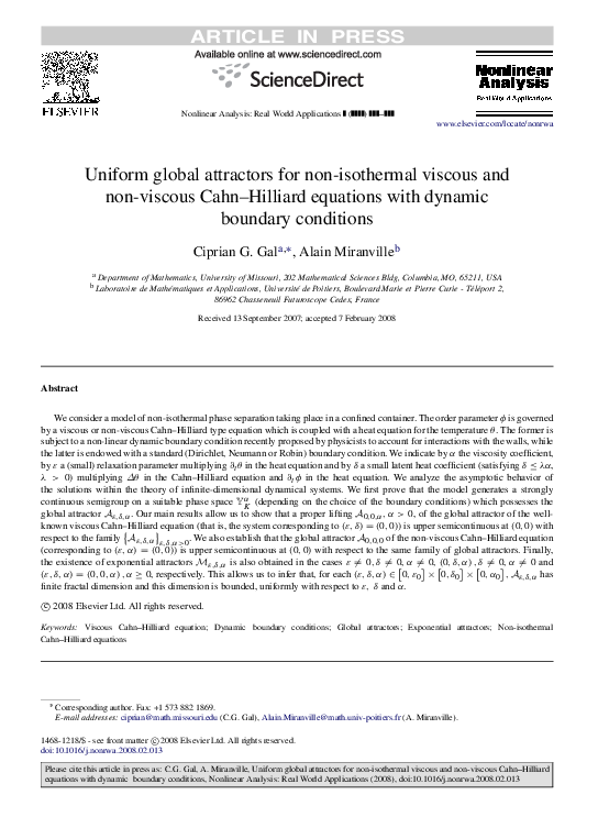 (PDF) Uniform global attractors for non-isothermal viscous and non ...