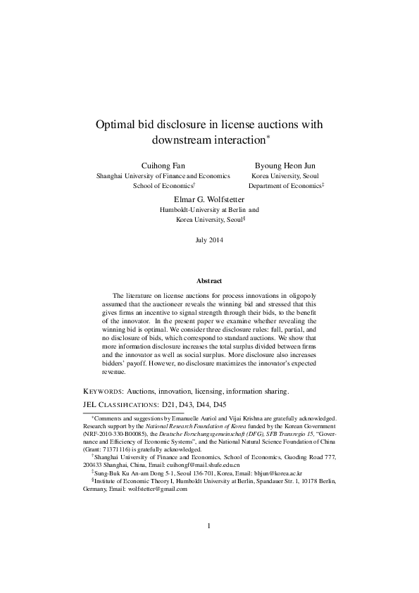 (PDF) Optimal bid disclosure in license auctions with downstream ...