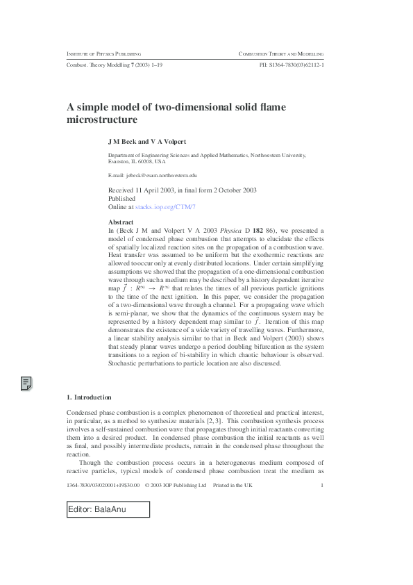 (PDF) A simple model of two-dimensional solid flame microstructure