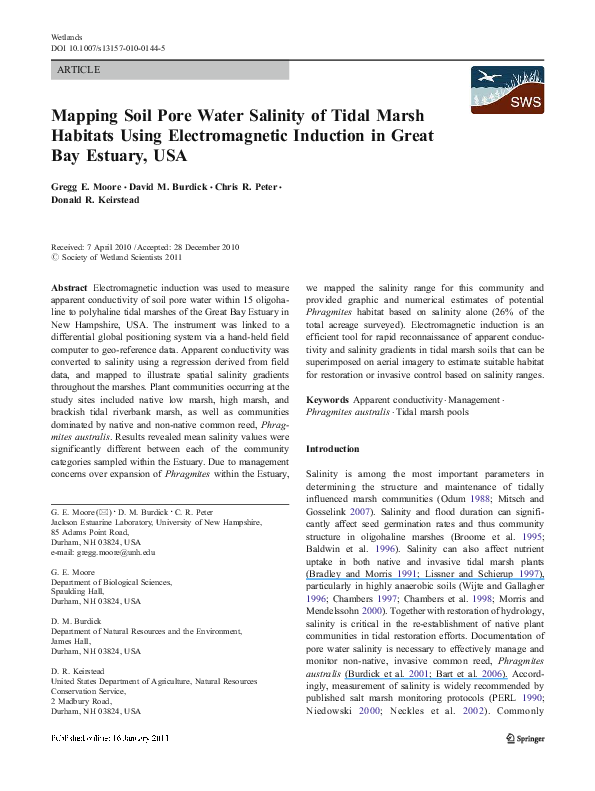 (PDF) Mapping Soil Pore Water Salinity of Tidal Marsh Habitats Using Electromagnetic Induction ...