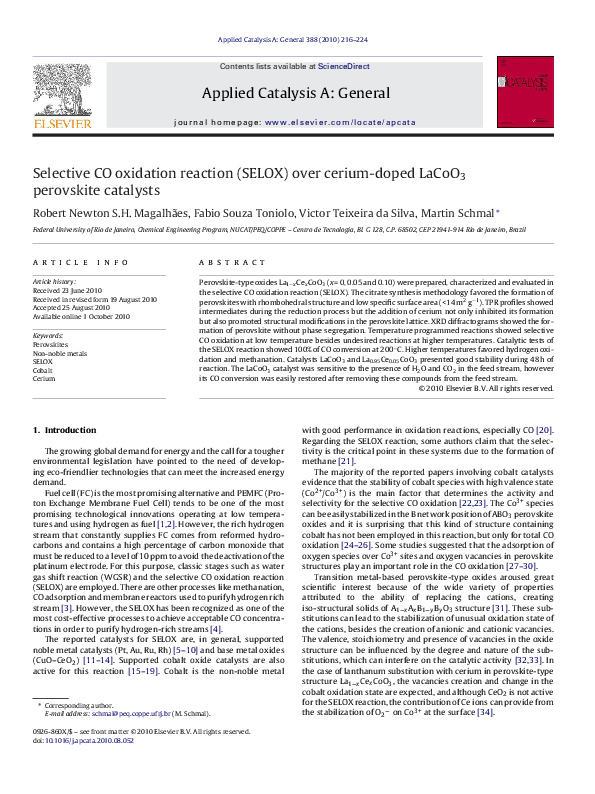 (PDF) CO Oxidation over Ce-Doped LaCoO3 Catalysts