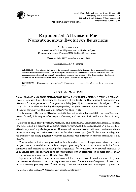Pdf Exponential Attractors For Nonautonomous Evolution Equations