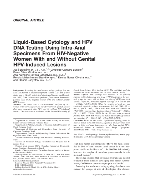 (PDF) Liquid-based cytology and HPV DNA testing using intra-anal ...