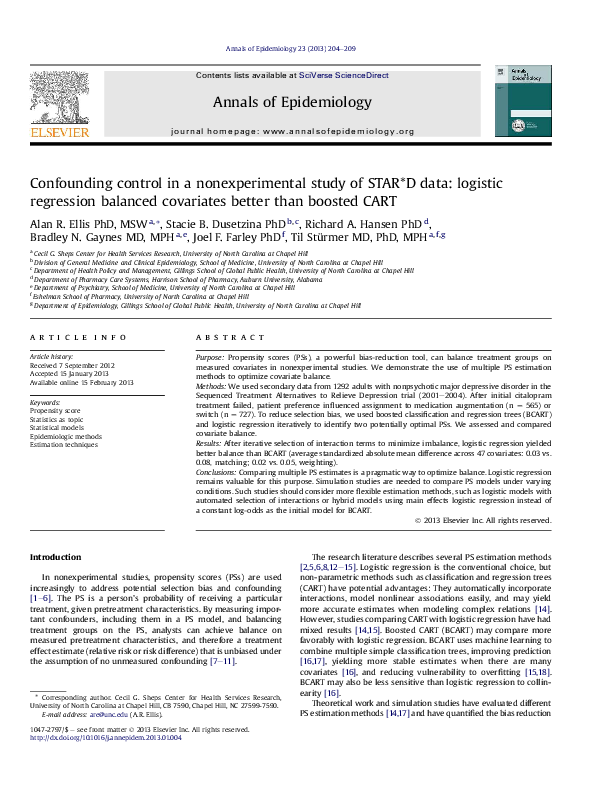(PDF) Confounding control in a nonexperimental study of STAR*D data: logistic regression ...