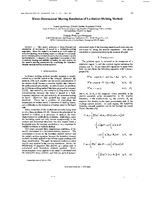 (PDF) Three-dimensional moving simulation of levitation-melting method