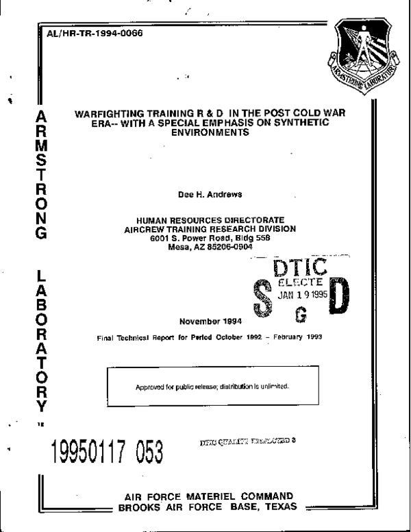 (PDF) Warfighting Training R & D in the Post Cold War Era-- With a ...