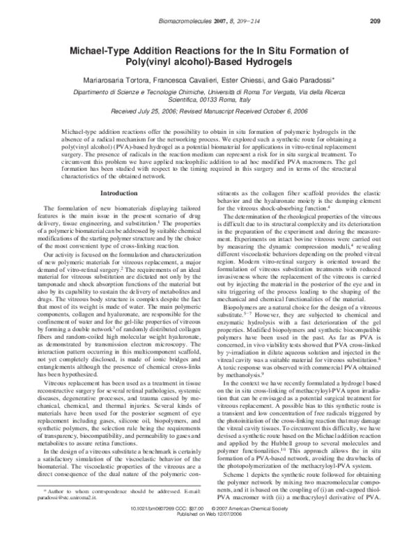 (PDF) Michael-Type Addition Reactions for the In Situ Formation of Poly ...