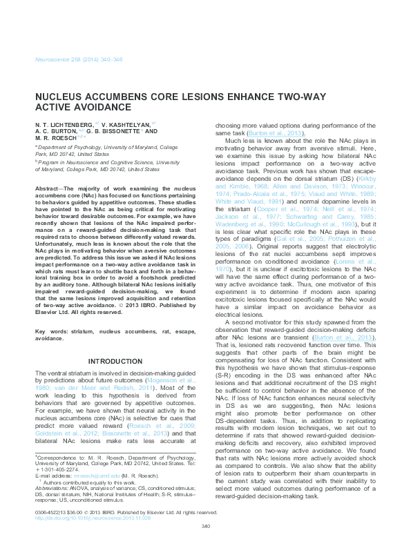 (PDF) Nucleus accumbens core lesions enhance two-way active avoidance