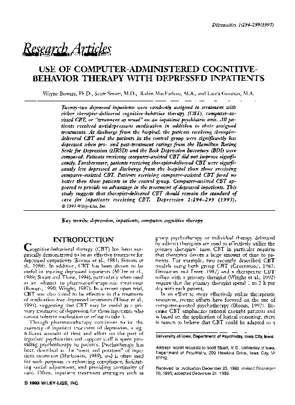 (PDF) Use of computer-administered cognitive-behavior therapy with ...