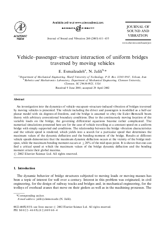 (PDF) Vehicle–passenger–structure interaction of uniform bridges traversed by moving vehicles