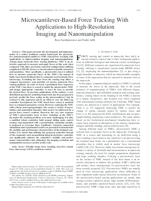 (PDF) Microcantilever-Based Force Tracking With Applications to High-Resolution Imaging and ...