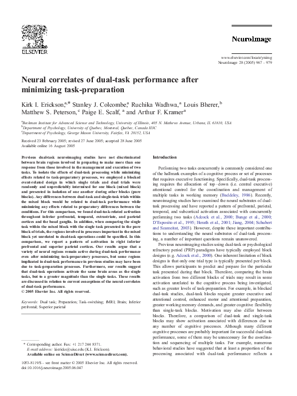 Pdf Neural Correlates Of Dual Task Performance After Minimizing Task