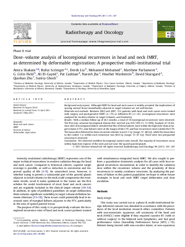 Pdf Dose Volume Analysis Of Locoregional Recurrences In Head And Neck Imrt As Determined By
