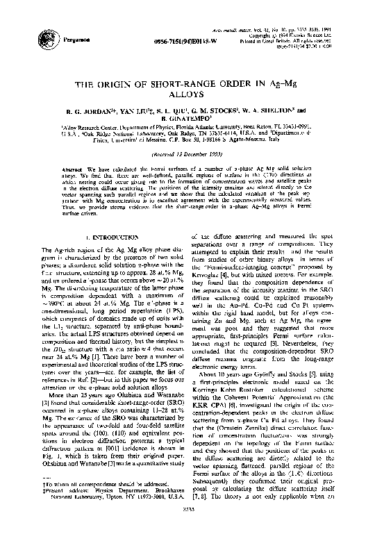 (PDF) The origin of short-range order in Mg alloys