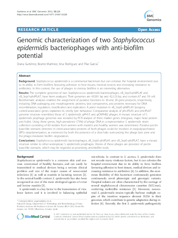 (PDF) Genomic characterization of two Staphylococcus epidermidis ...